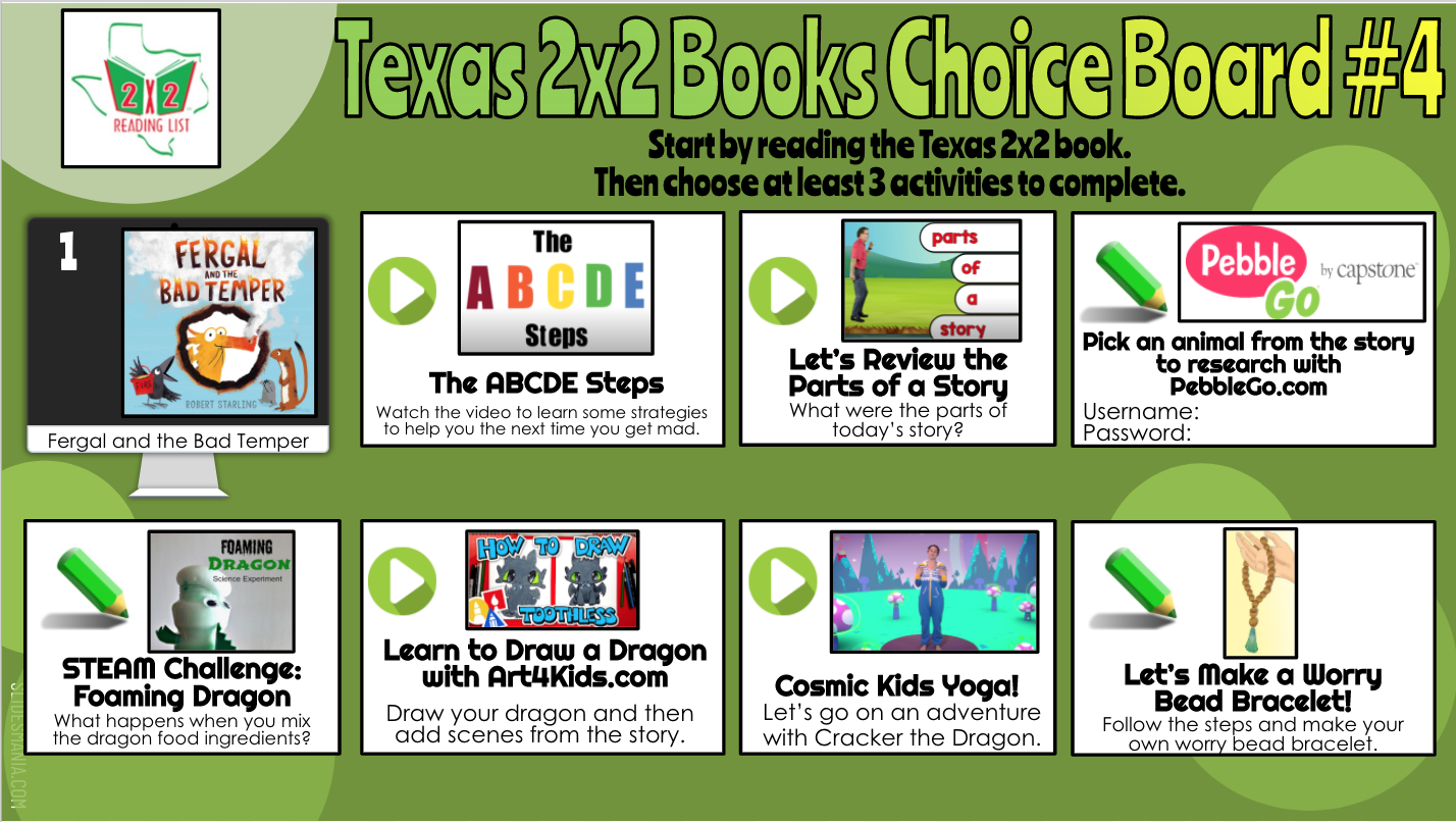 Using Choice Boards With the Texas 2x2 Books - Lessons by Sandy